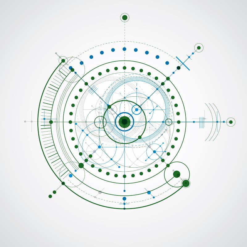 Technical Drawing Made Using Dashed Lines and Geometric Circles. Stock ...