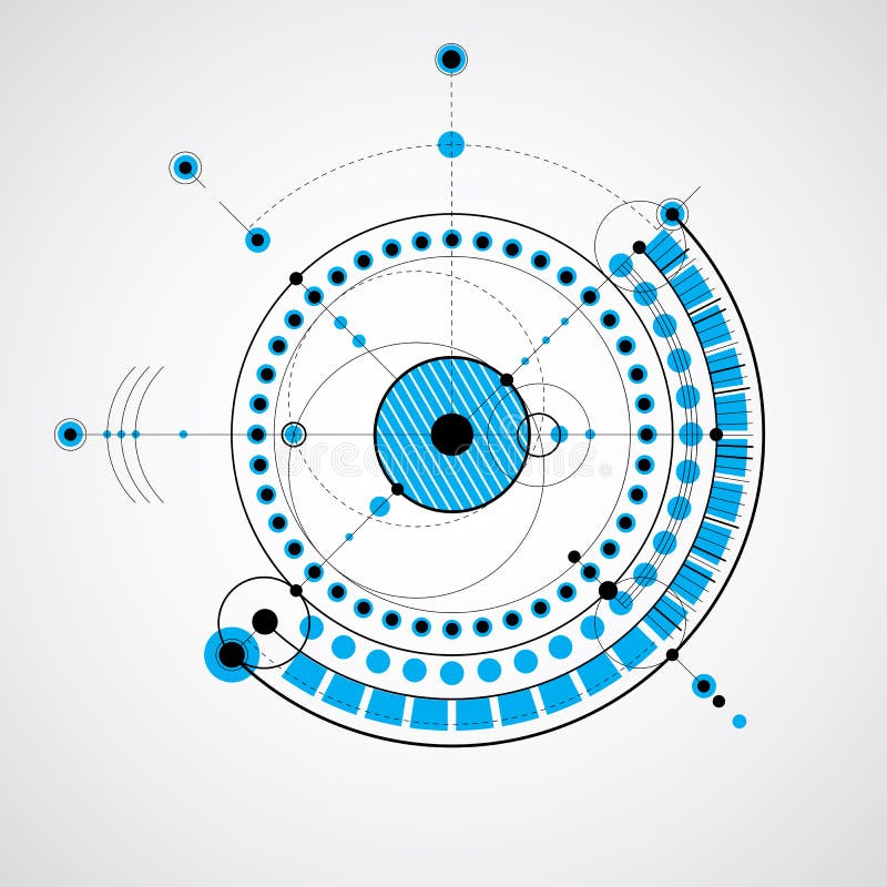 Technical Drawing Made Using Dashed Lines and Geometric Circles. Stock ...