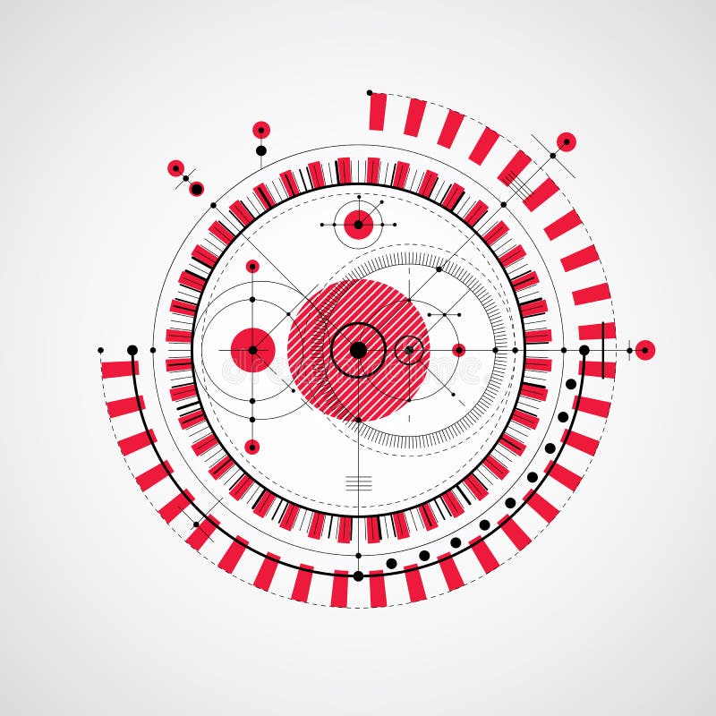 Technical Drawing Made Using Dashed Lines and Geometric Circles. Stock ...