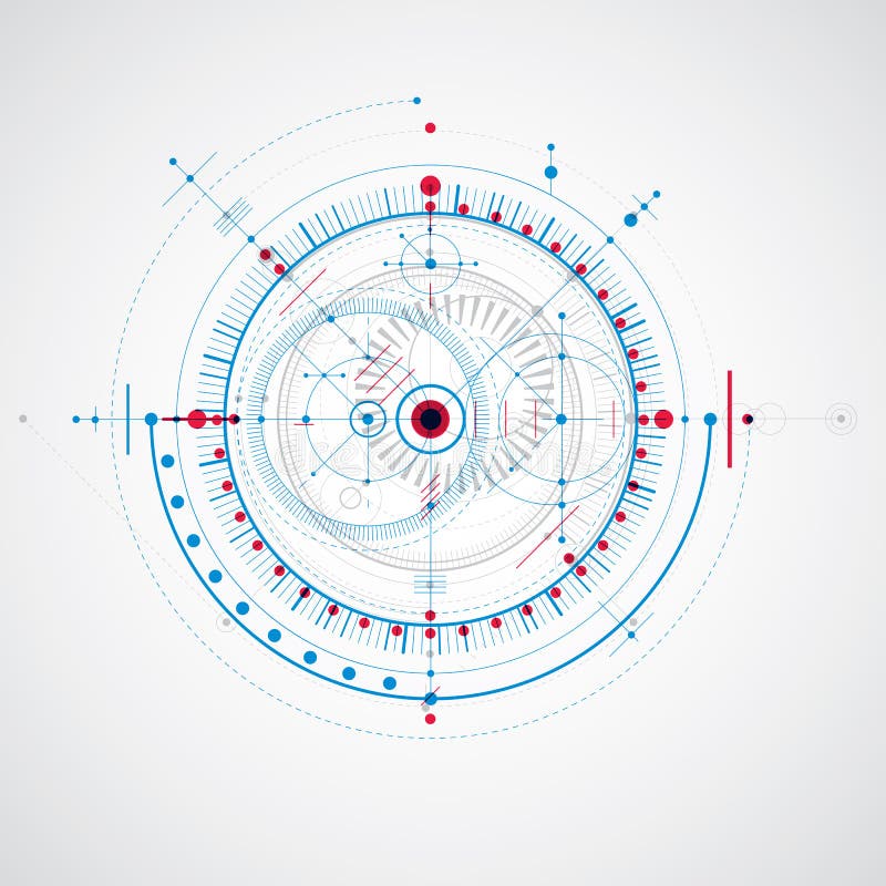 Technical Drawing Made Using Dashed Lines and Geometric Circles. Stock ...
