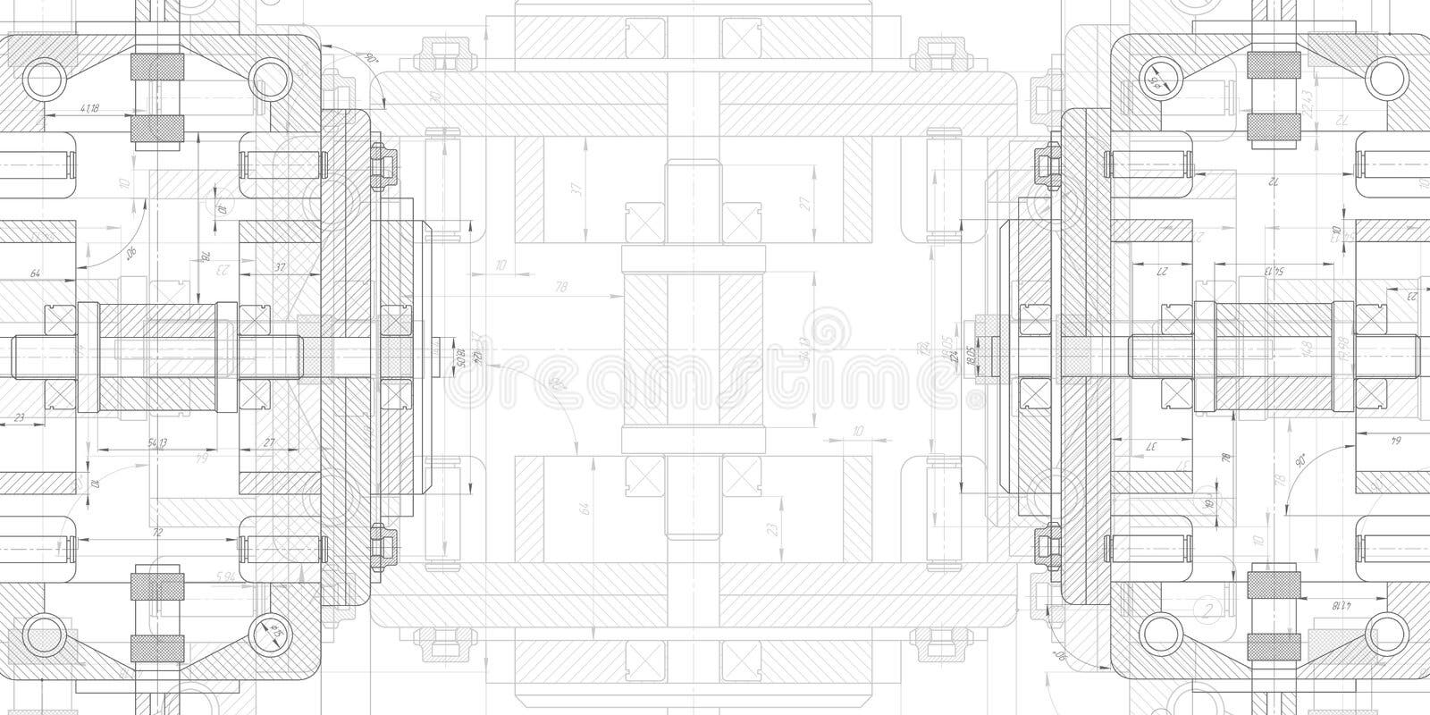 Mechanical Engineering Drawing.Technical Drawing of Gears .Rotating ...