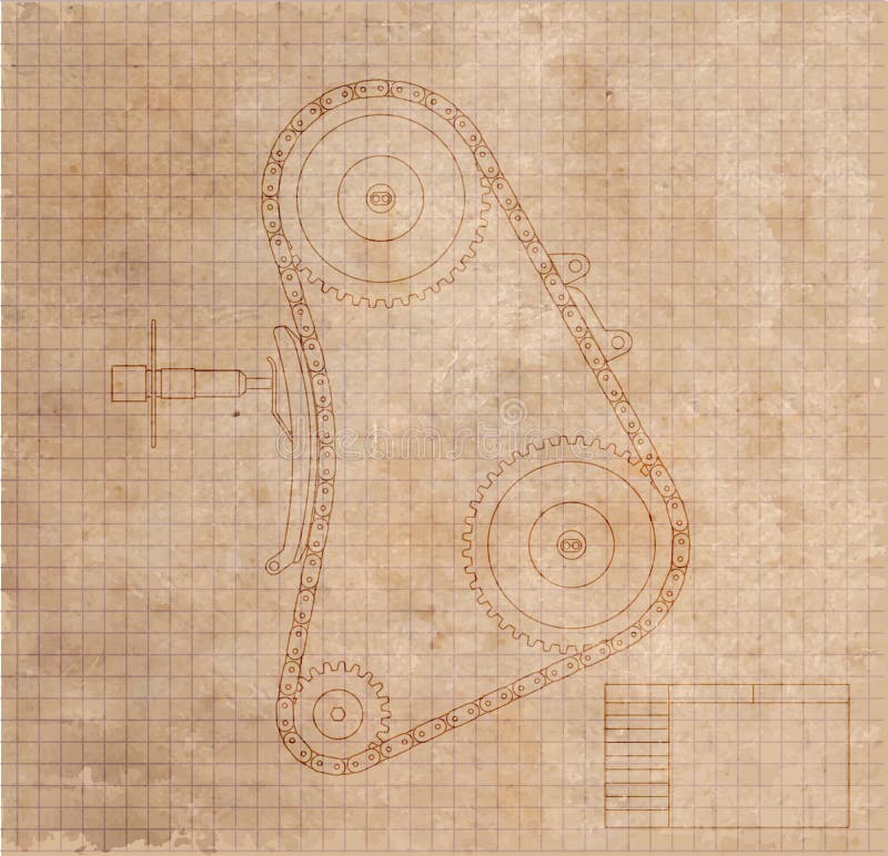 Technical Drawing of the Mechanism of the Car on the Old Sheet of Paper ...