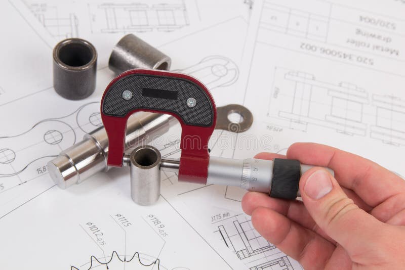 Technical Drawing, Micrometer and Driving Roller Chain. Engineering ...