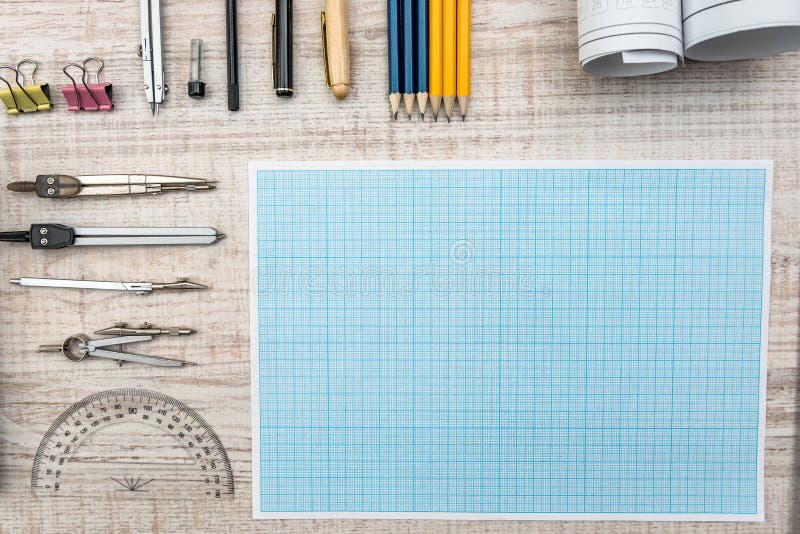 Technical Drawing with Millimeter Paper and Drawing Tools. Mathematics ...