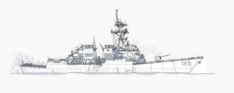 A Technical Drawing of a Naval Destroyer, Showcasing Its Radar Systems ...