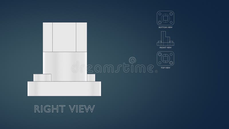 Technical Drawing with Orthographic Views from 3D Model. First Angle ...