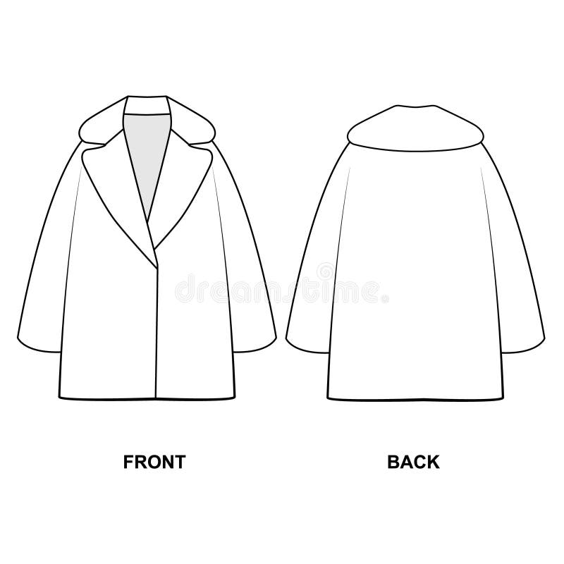 Technical Drawing of an Oversized Coat, Front and Back Views, Isolate ...