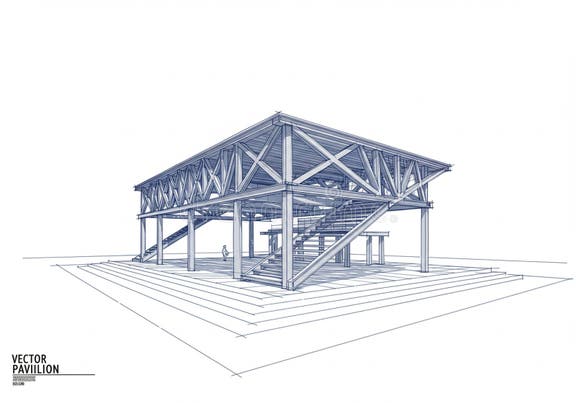 A Technical Drawing of a Pavilion Structure with Strong Geometric ...