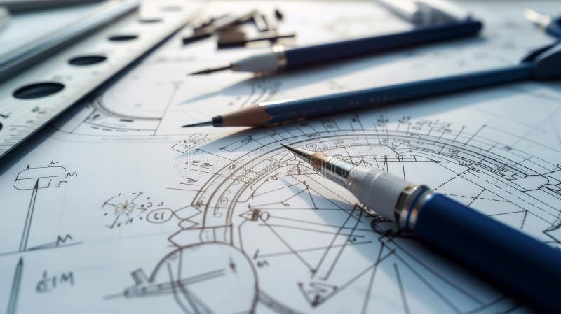 Technical Drawing with Pencils and Architectural Tools Stock Image ...