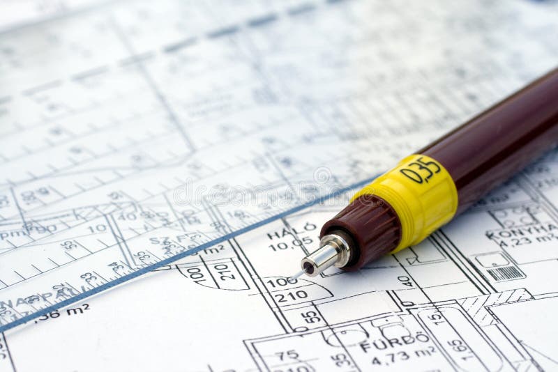 Technical Drawing Pens on a Floor Plan Stock Photo - Image of home ...