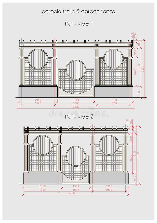 Technical Drawing of Pergola Front View Stock Illustration ...