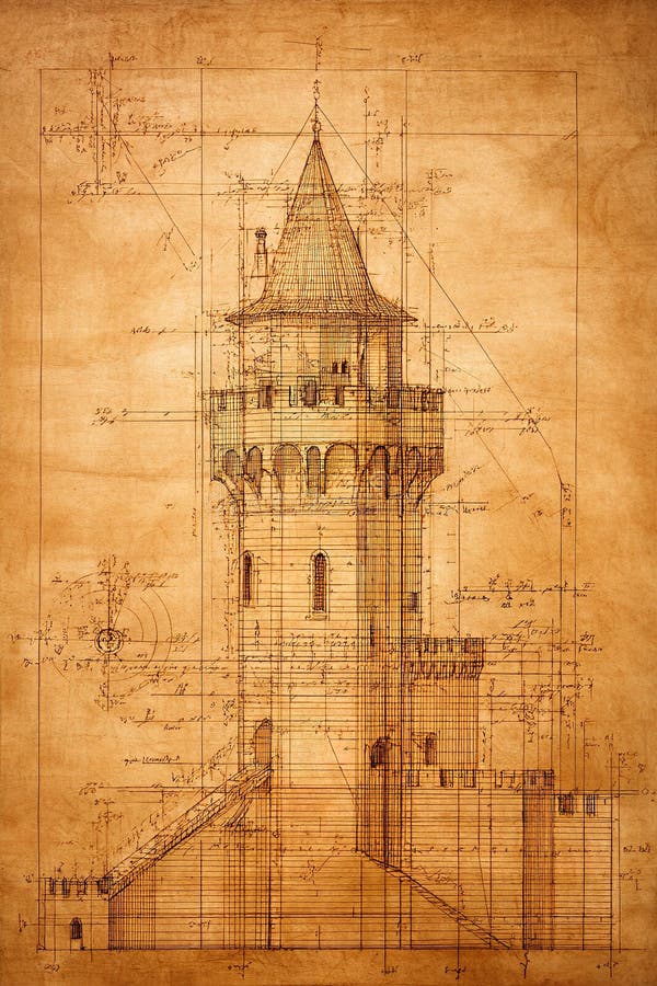Technical Drawing, Plan, Sketch of a Medieval Castle. Ai Generative ...