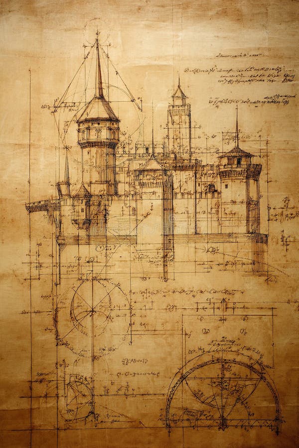 Technical Drawing, Plan, Sketch of a Medieval Castle. Ai Generative ...