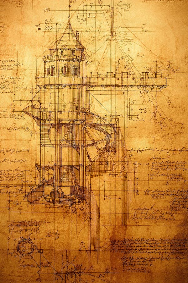 Technical Drawing, Plan, Sketch of a Medieval Castle. Ai Generative ...