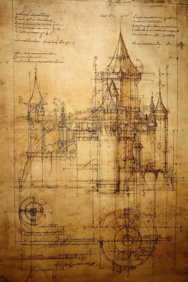 Technical Drawing, Plan, Sketch of a Medieval Castle. Ai Generative ...