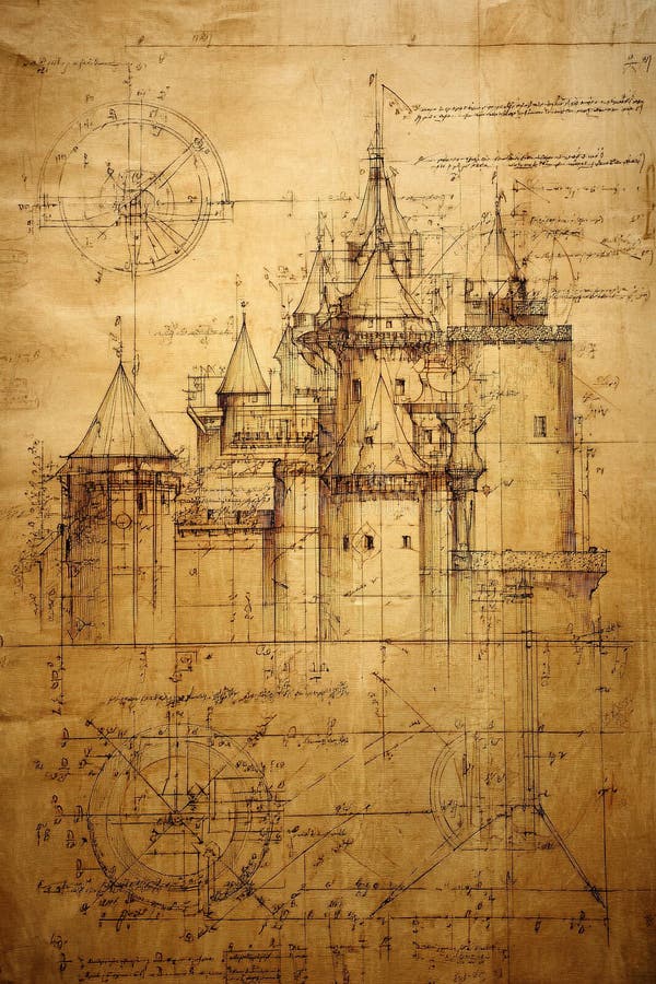 Technical Drawing, Plan, Sketch of a Medieval Castle. Ai Generative ...