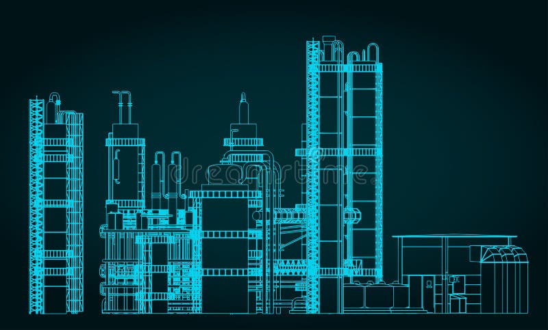 Refinery Plant Technical Drawing Stock Vector - Illustration of ...