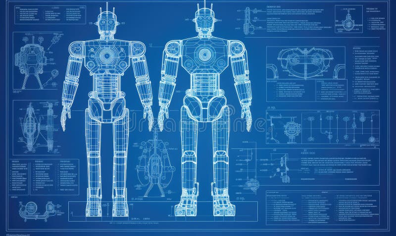 Technical Drawing of Robot Displays Its Intricate Mechanical Structure ...