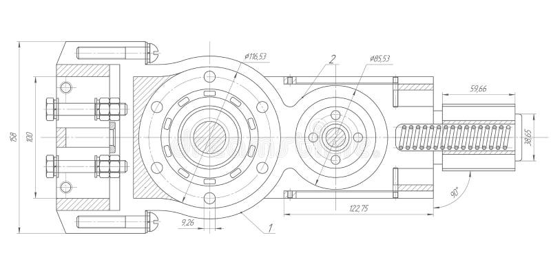 Technical Drawing .Rotating Mechanism of Round Parts .Vector ...