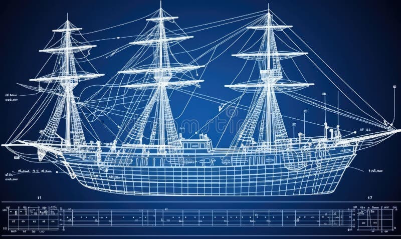 The Technical Drawing of Ship Outlines Its Intricate Hull Structure and ...