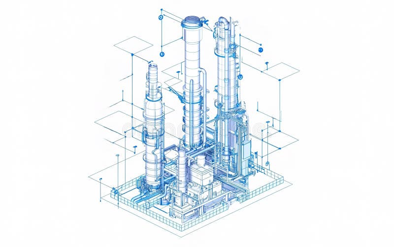 Detailed Blueprint of an Industrial Processing Plant with Multiple ...