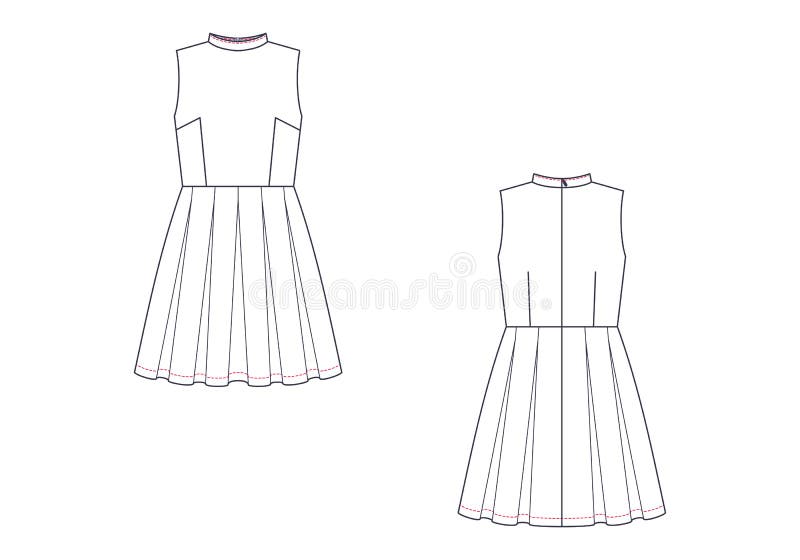 Vector Technical Sketch of Sleeveless Dress. Fashion Template Stock ...