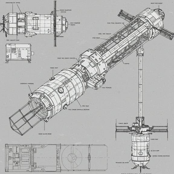 Technical Drawing of a Spacecraft Featuring Detailed Schematics and ...