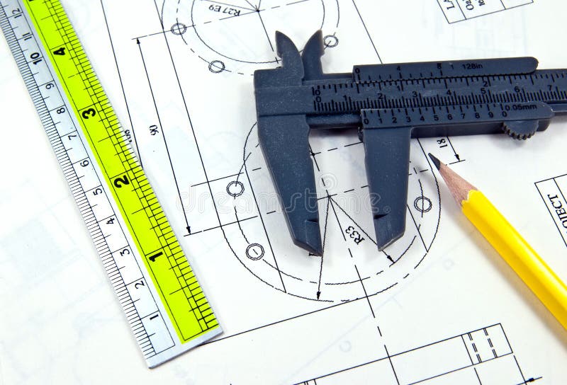 Technical Drawing and Tools Stock Photo - Image of drawing, blueprint ...