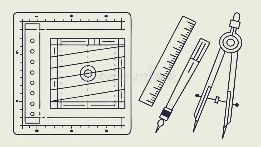 Technical Drawing Tools, Compass and Ruler Design Set. Vector Design ...