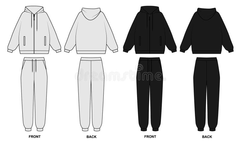 Technical Drawing of a Tracksuit Front and Back View, Isolate on a ...