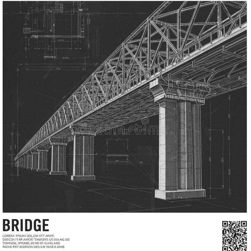A Technical Drawing of a Truss Bridge Design with Detailed ...