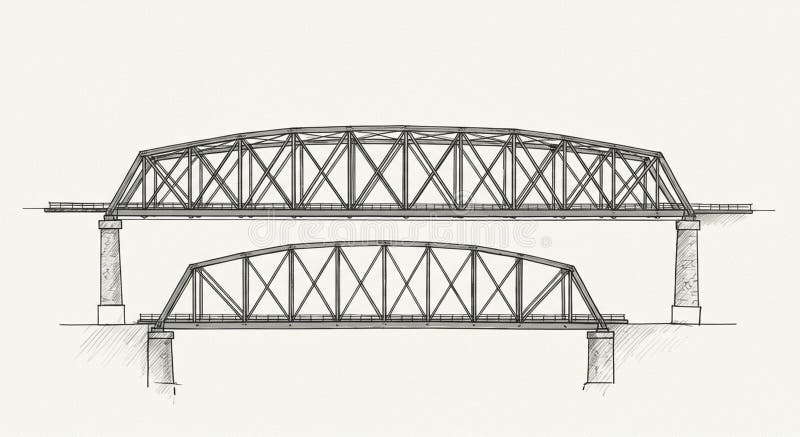 Technical Drawing of Two Steel Truss Bridges, Side by Side. Each Bridge ...