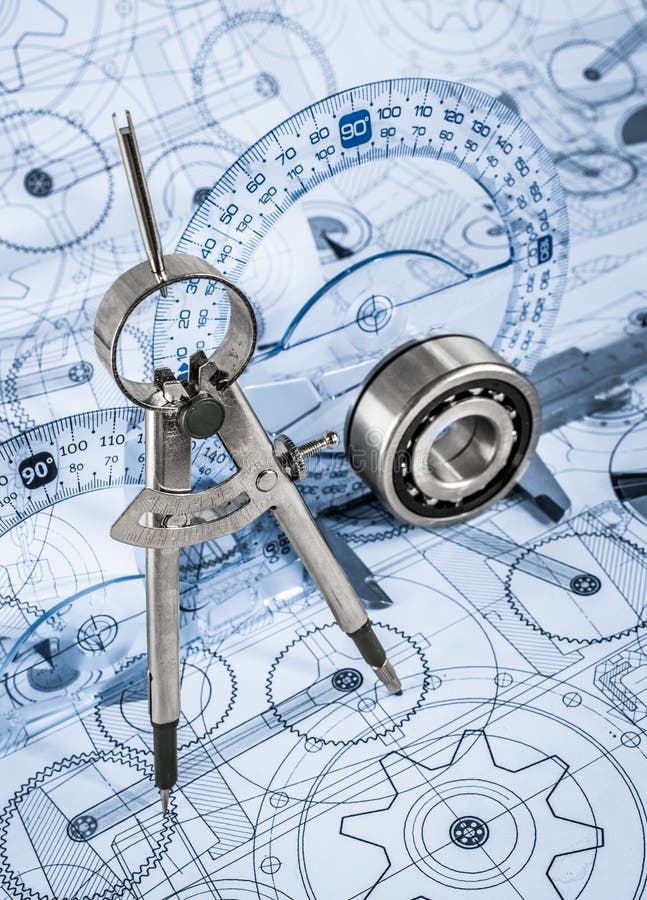 Technical Drawings with the Bearing Stock Photo - Image of business ...