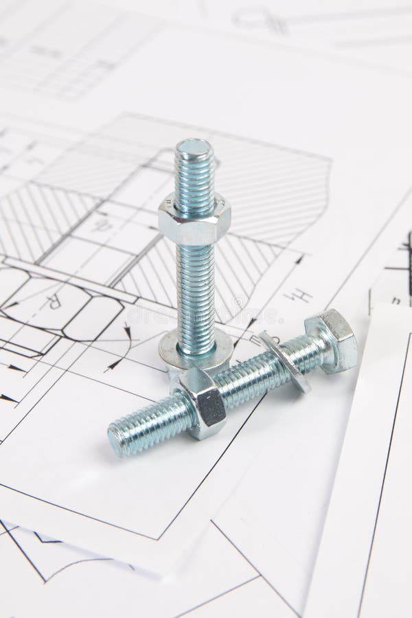 Technical Drawings of Bolt and Nut. Stock Photo - Image of semester ...