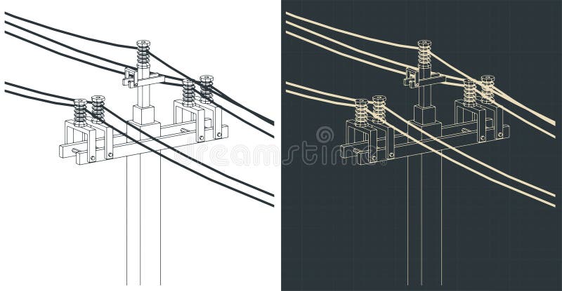Technical Drawings of High Voltage Electric Pole Stock Vector ...
