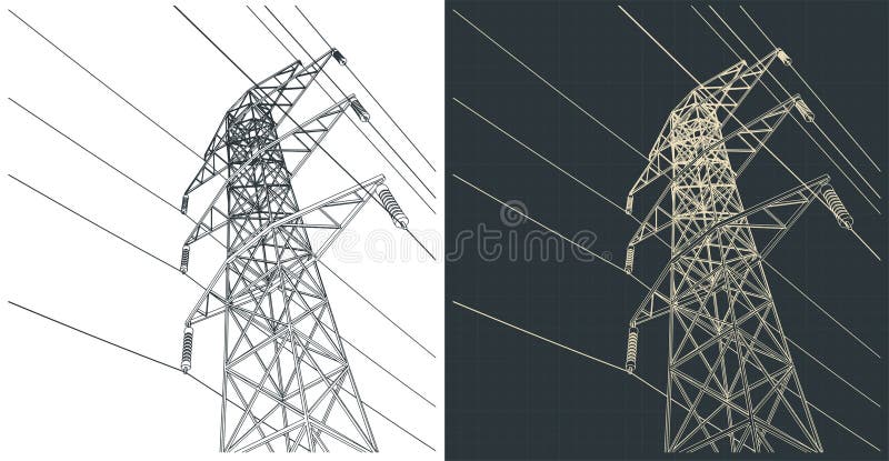 Technical Drawings of High Voltage Electric Pole with Wires Stock ...