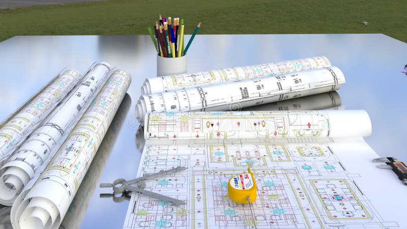 Technical Drawings with Measure Tools. Pencil, Measurement Stock Image ...