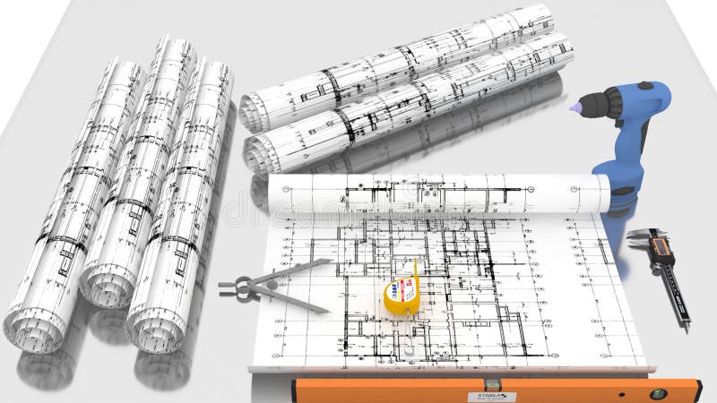 Technical Drawings with Measure Tools. Pencil, Measurement Stock Image ...