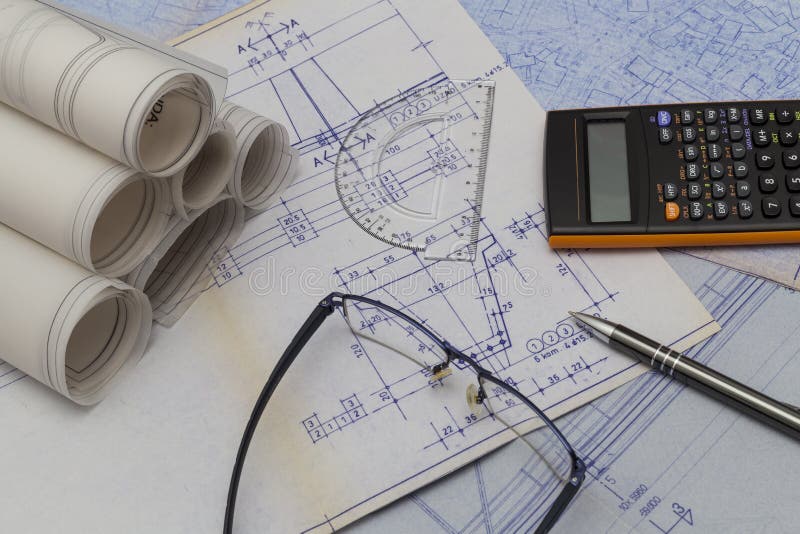 Technical drawings stock photo. Image of calculatorn - 45574652