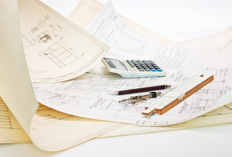 Technical Drawings and Slide Rule Stock Image - Image of line ...