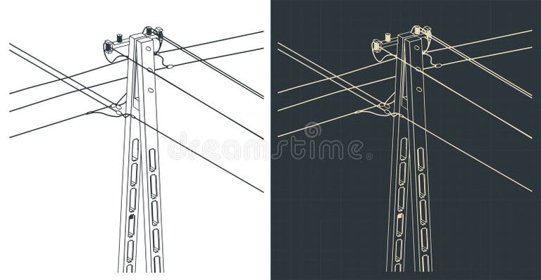 Technical Drawings of Utility Pole Power Lines Stock Vector ...