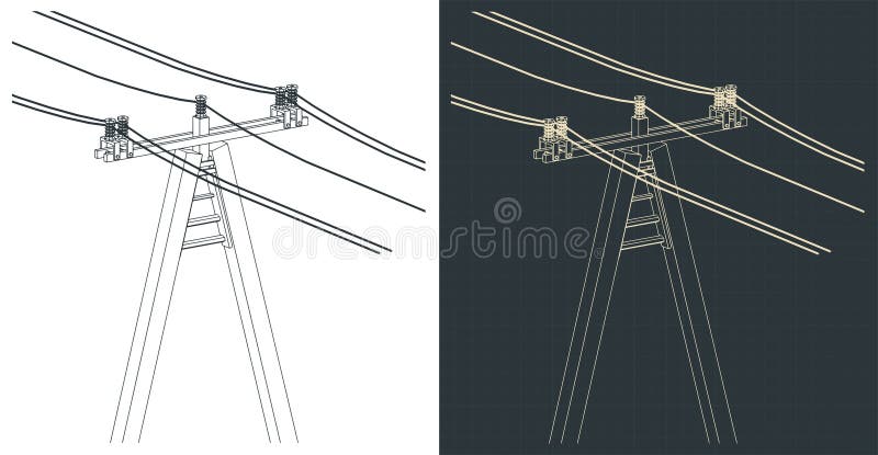 Technical Drawings of Utility Pole Power Lines with Wires Stock Vector ...