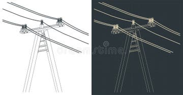 Technical Drawings of Utility Pole Power Lines with Wires Stock Vector ...