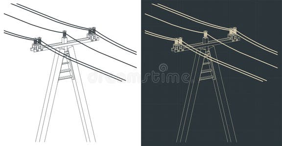Technical Drawings of Utility Pole Power Lines with Wires Stock Vector ...