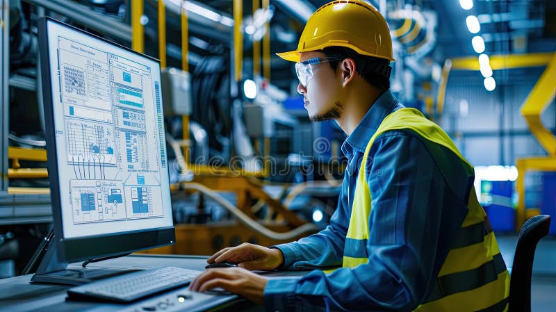 A Technical Engineer Observes the Production Process through Multiple ...
