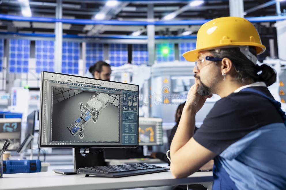 Technical Engineer Using Computer To Monitor Solar Panel Assembly Line ...
