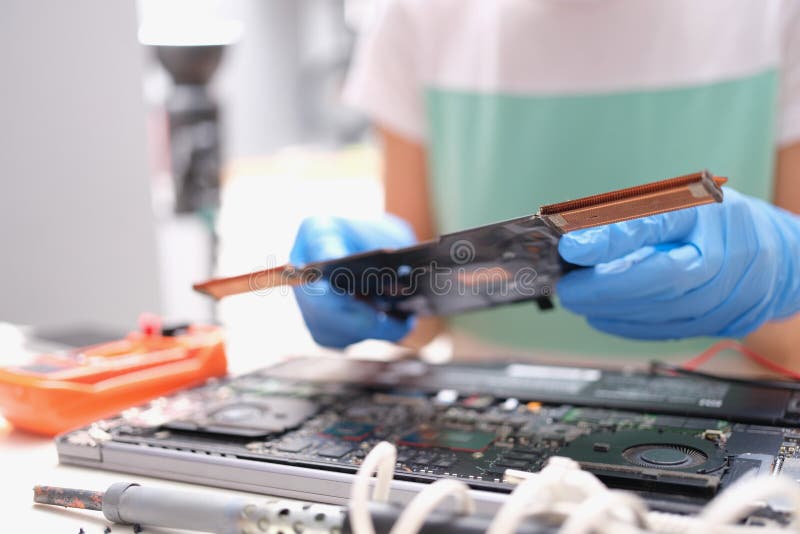 Technical Engineer is Working on Computer Motherboard Stock Image ...