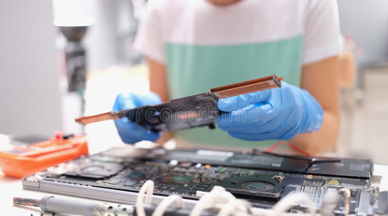 Technical Engineer is Working on Computer Motherboard Stock Photo ...