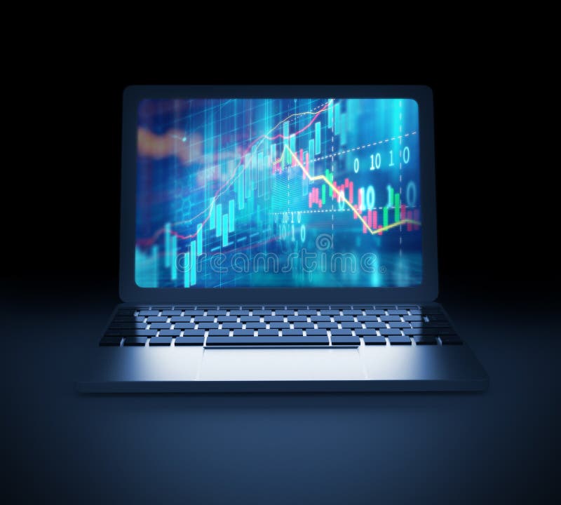 Technical Financial Graph on Laptop Screen 3d Illustration Stock ...