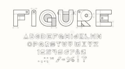 Technical Font, Architect Type, Typeface Alphabet Stock Vector ...